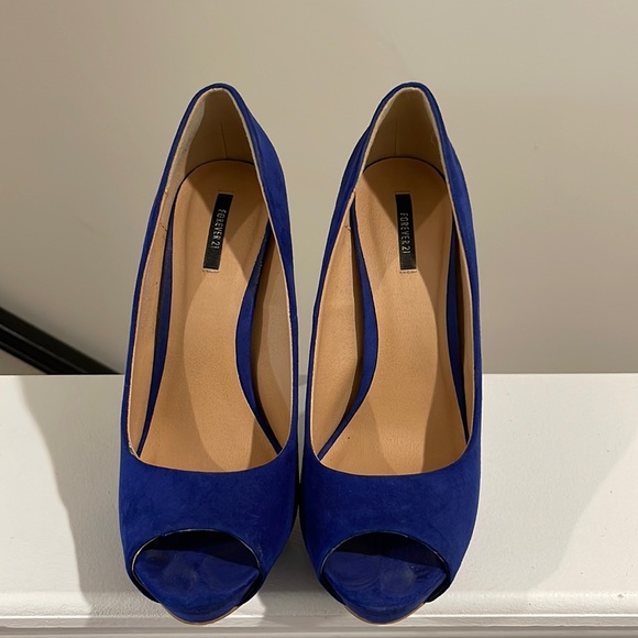 Forever 21 | Shoes | Forever 2 Cobalt Blue Suede Peep Toe Pumps | Poshmark